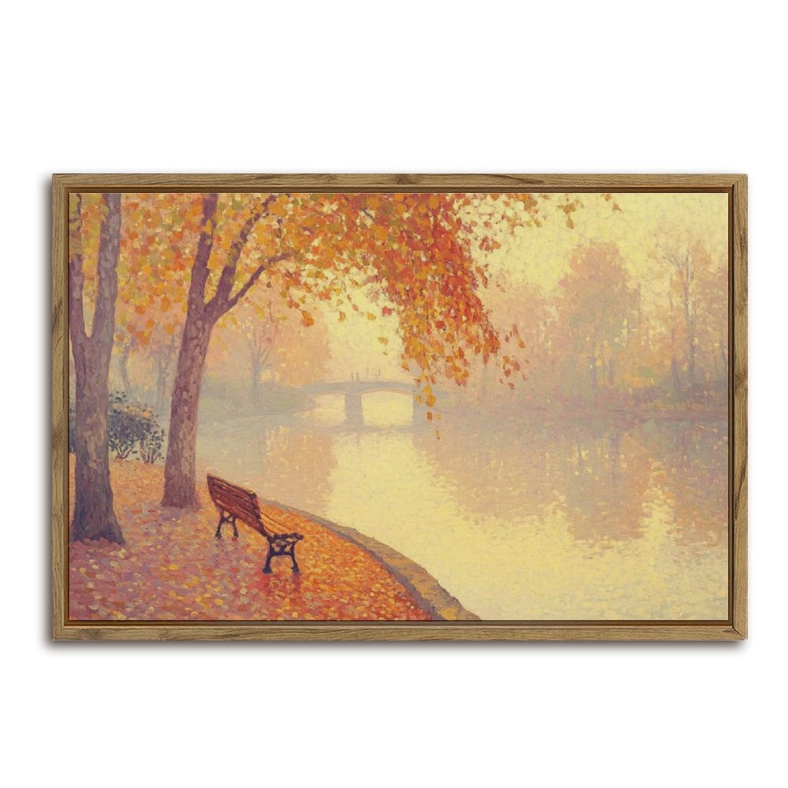 Autumn Scenery Bench Bridge Horizontal Canvas Wall Art with Lightweight ...
