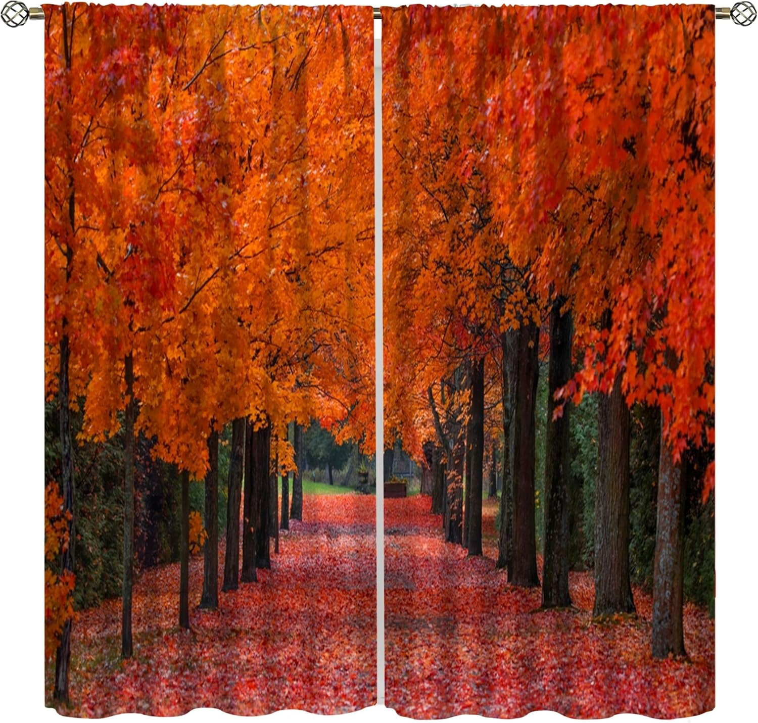 Autumn Scenery Curtains Golden Fall Landscape Field Forest Maple Leaf ...