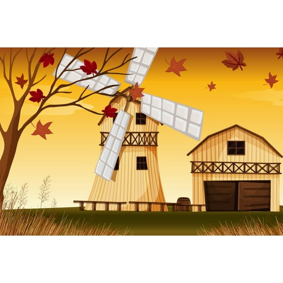 Autumn Scenery Maple Leaf Farm Windmill Room Decor Birthday Backdrop ...