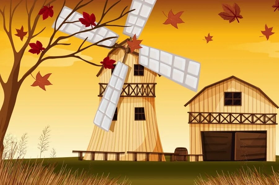 Autumn Scenery Maple Leaf Farm Windmill Room Decor Birthday Backdrop ...