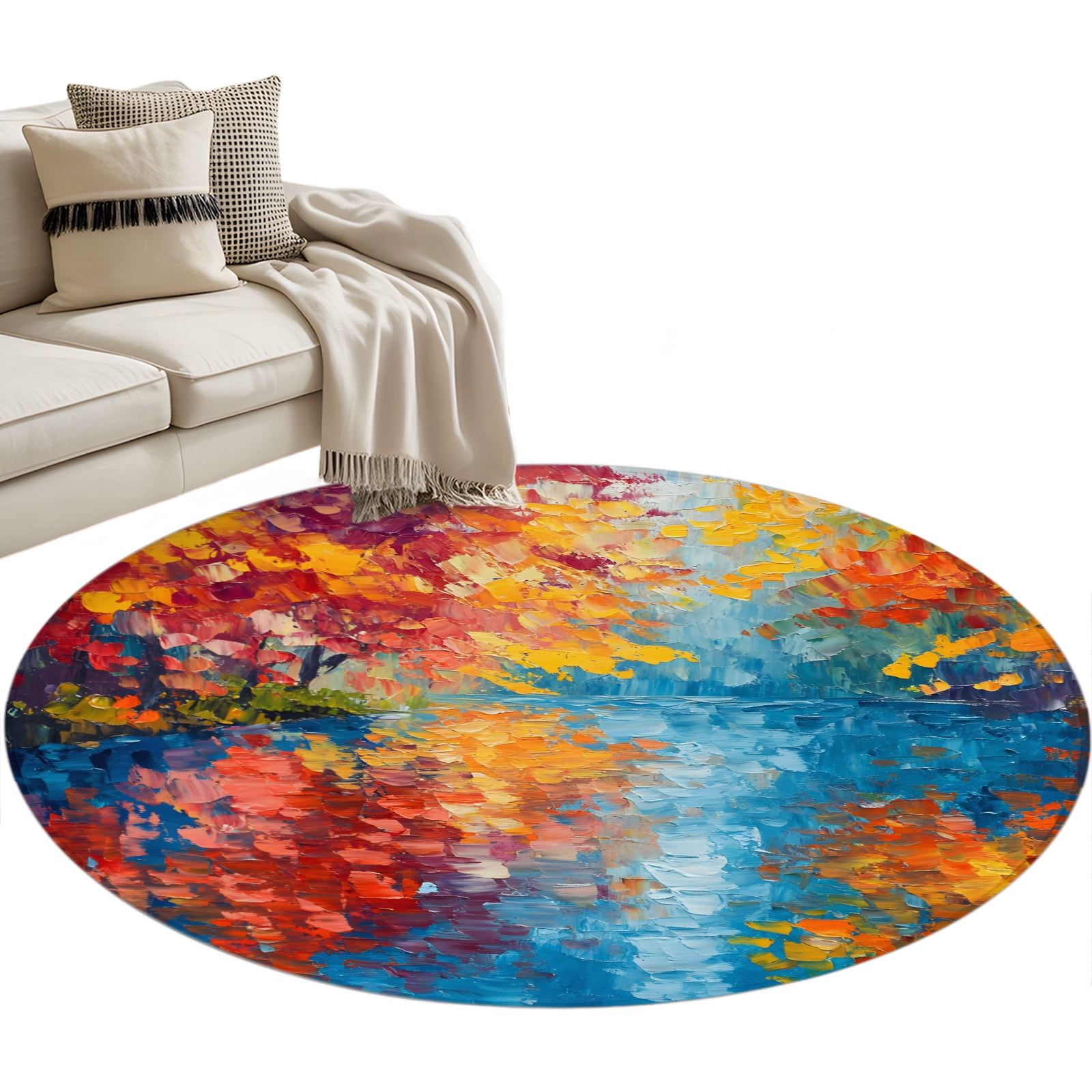 Autumn Scenery Round Rug 3.3ft Washable Circle Entryway Rugs Non Slip ...