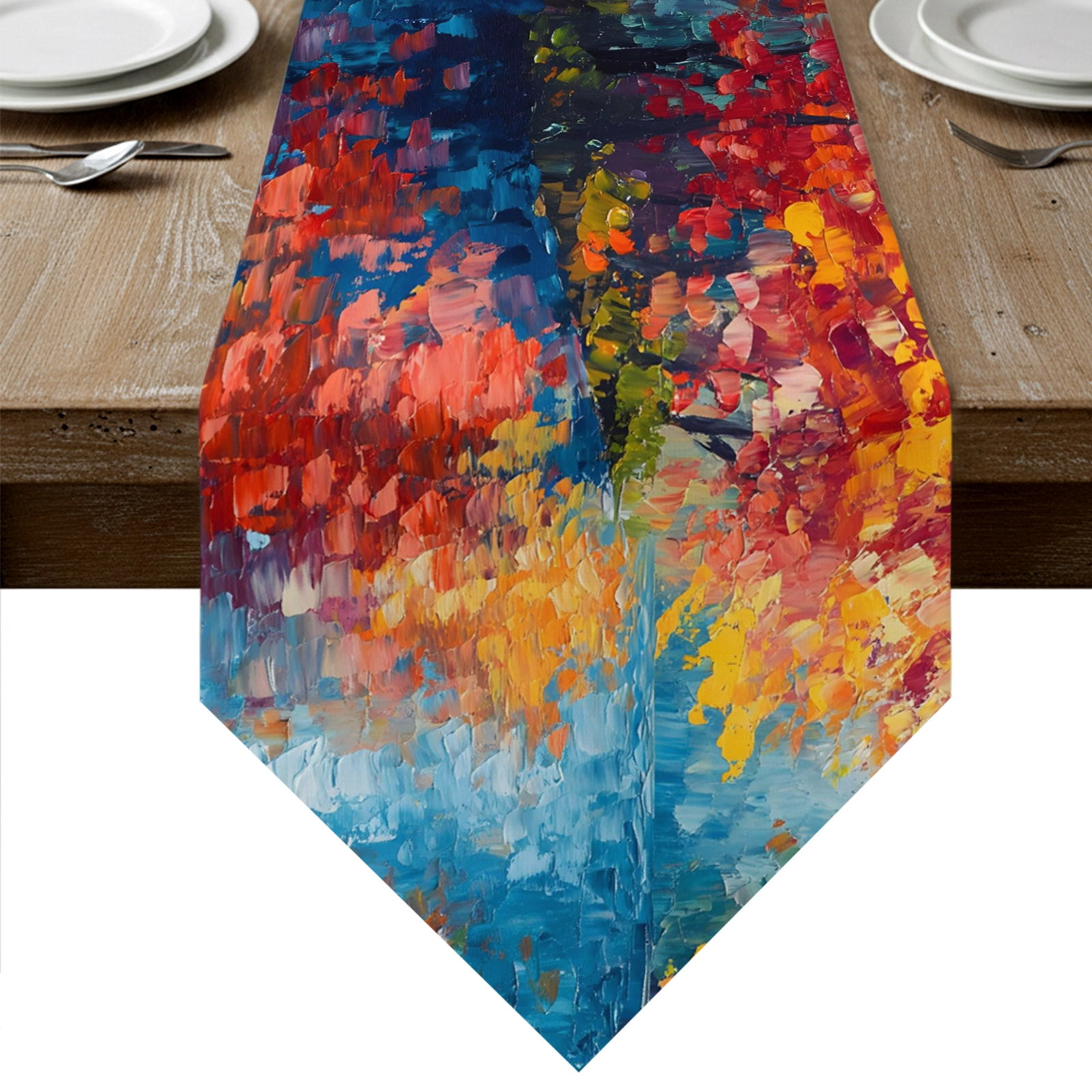 Autumn Scenery Table Runner Linen Burlap Table Runner 72 Inches Long ...