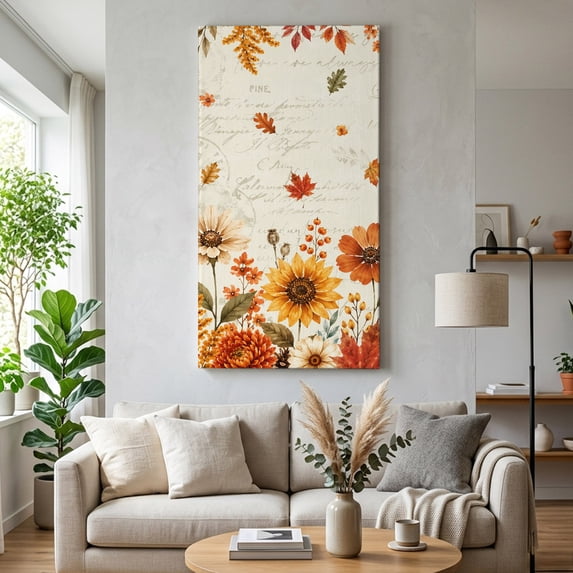Autumn Season Canvas Wall Art for Living Room, Orange Blue Red Floral ...