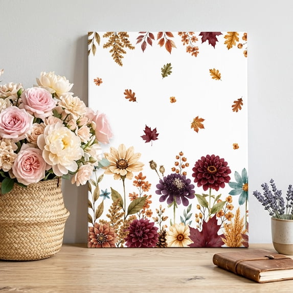 Autumn Season Canvas Wall Art for Living Room, Purple Red Blue Floral ...