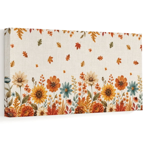 Autumn Season Canvas Wall Art, Orange Blue Red Floral Falling Maple ...
