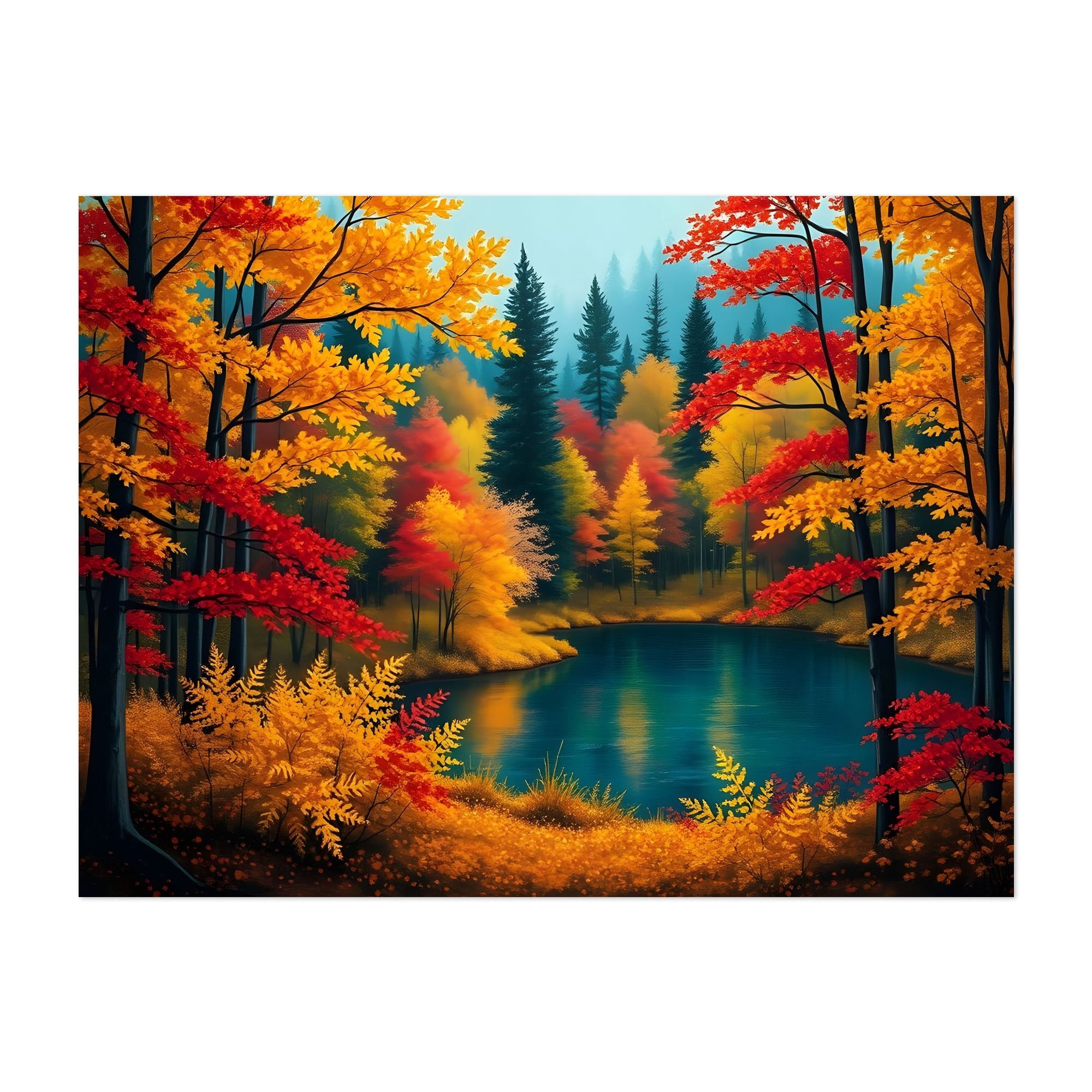 Autumn Serenade by the Lake - Painting Autumn Landscape Nature Forest ...
