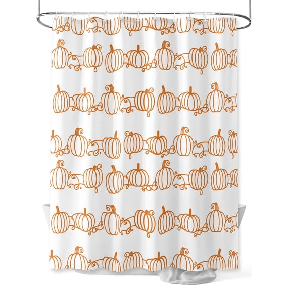 Autumn Shower Curtain 66"W x 72"L Retro Pumpkin Lines White Fabric ...