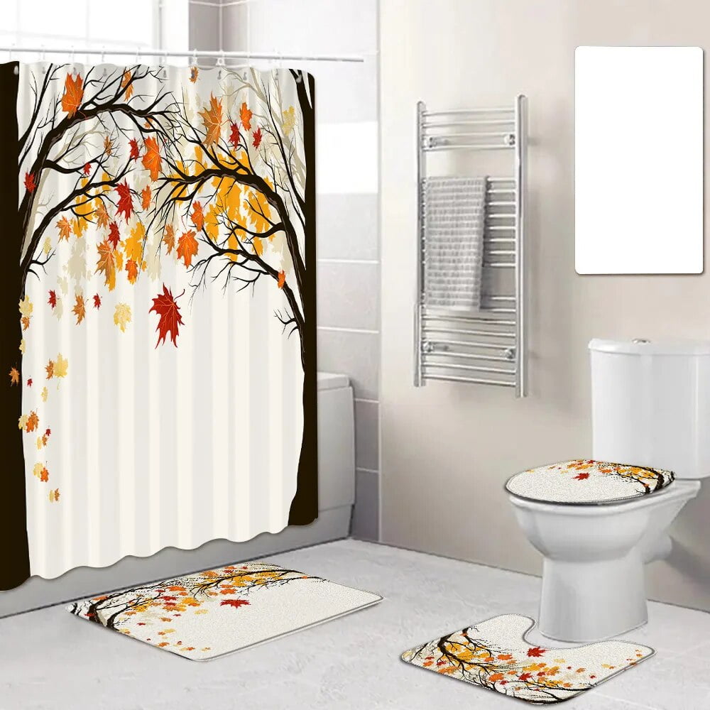 Autumn Shower Curtain Bath Mats Sets Plant Trees Maple Leaves Fall ...