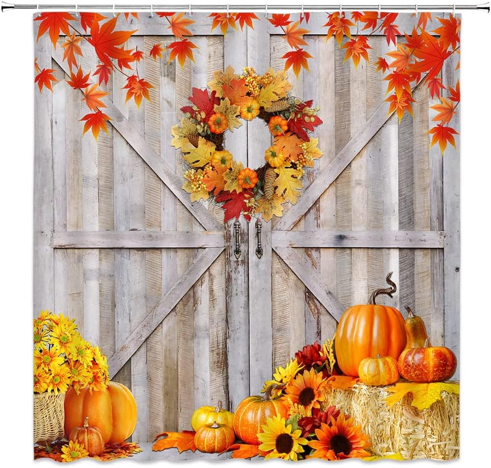 Autumn Shower Curtain Maple Leaves Fall Pumpkin Farm Thanksgiving ...