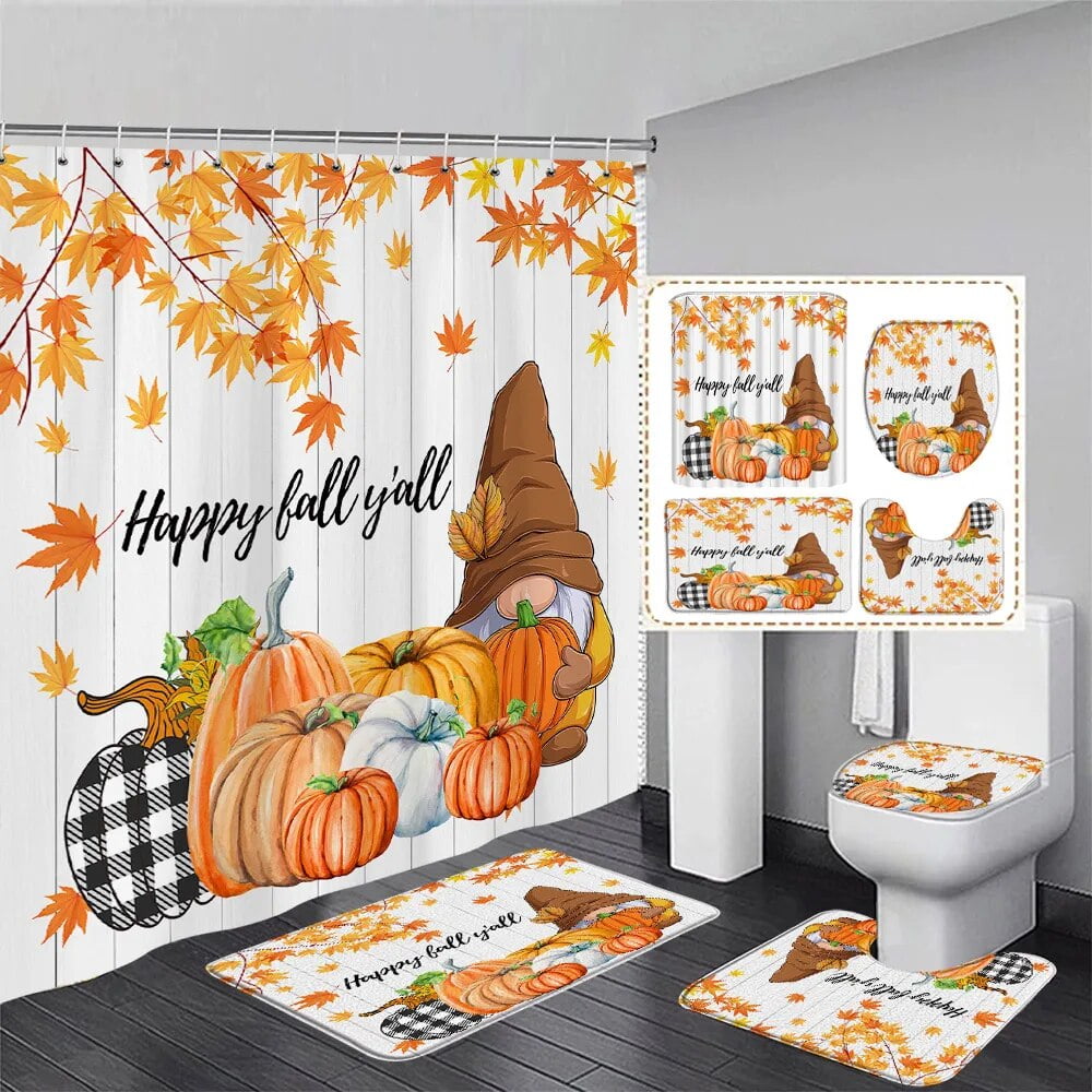 Autumn Shower Curtain Set Farm Maple Tree Pumpkin Sunflower ...