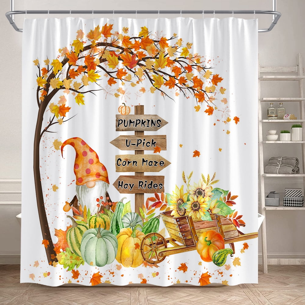 Autumn Shower Curtain Set Farm Maple Tree Pumpkin Sunflower ...