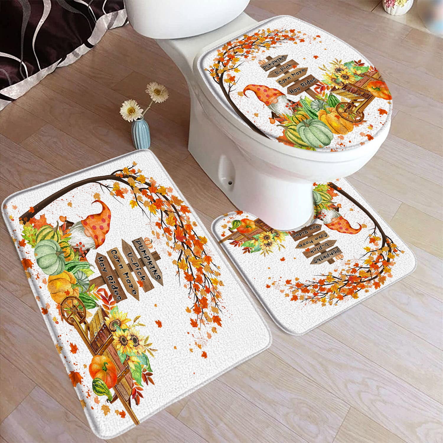 Autumn Shower Curtain Set Farm Maple Tree Pumpkin Sunflower ...