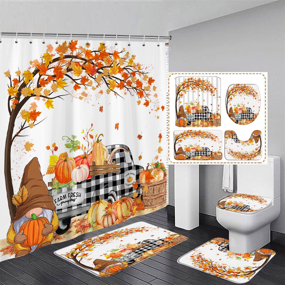 Autumn Shower Curtain Set Farm Maple Tree Pumpkin Sunflower ...