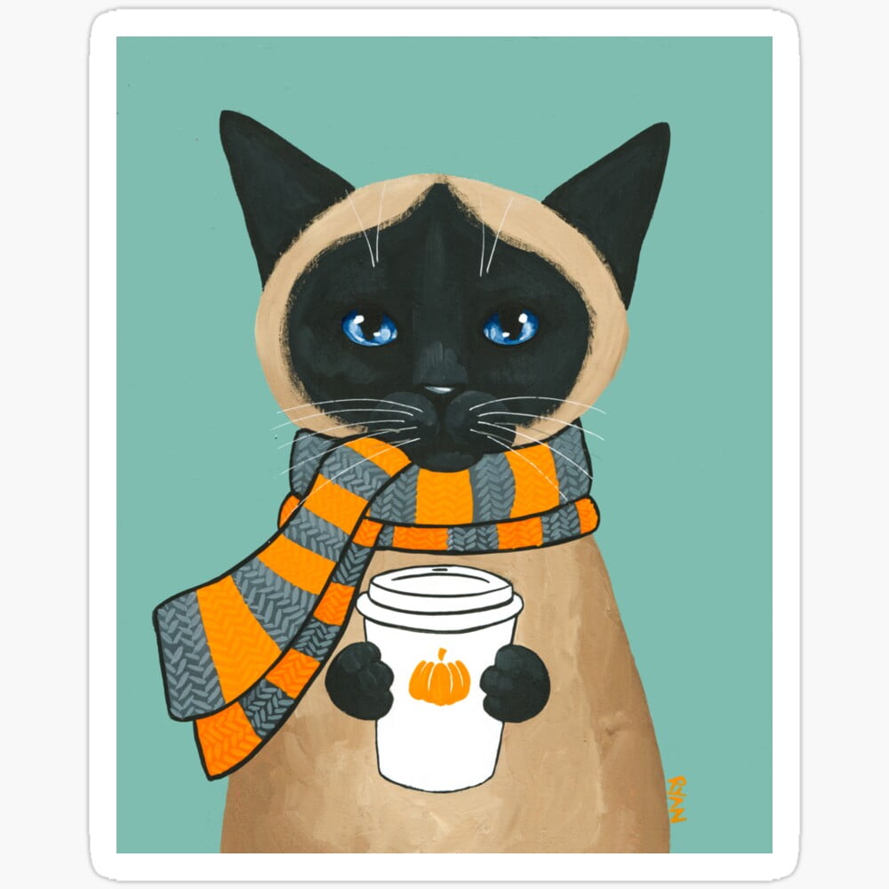 Autumn Siamese Coffee Cat Sticker Phone Decal Water Bottle Stickers Car ...