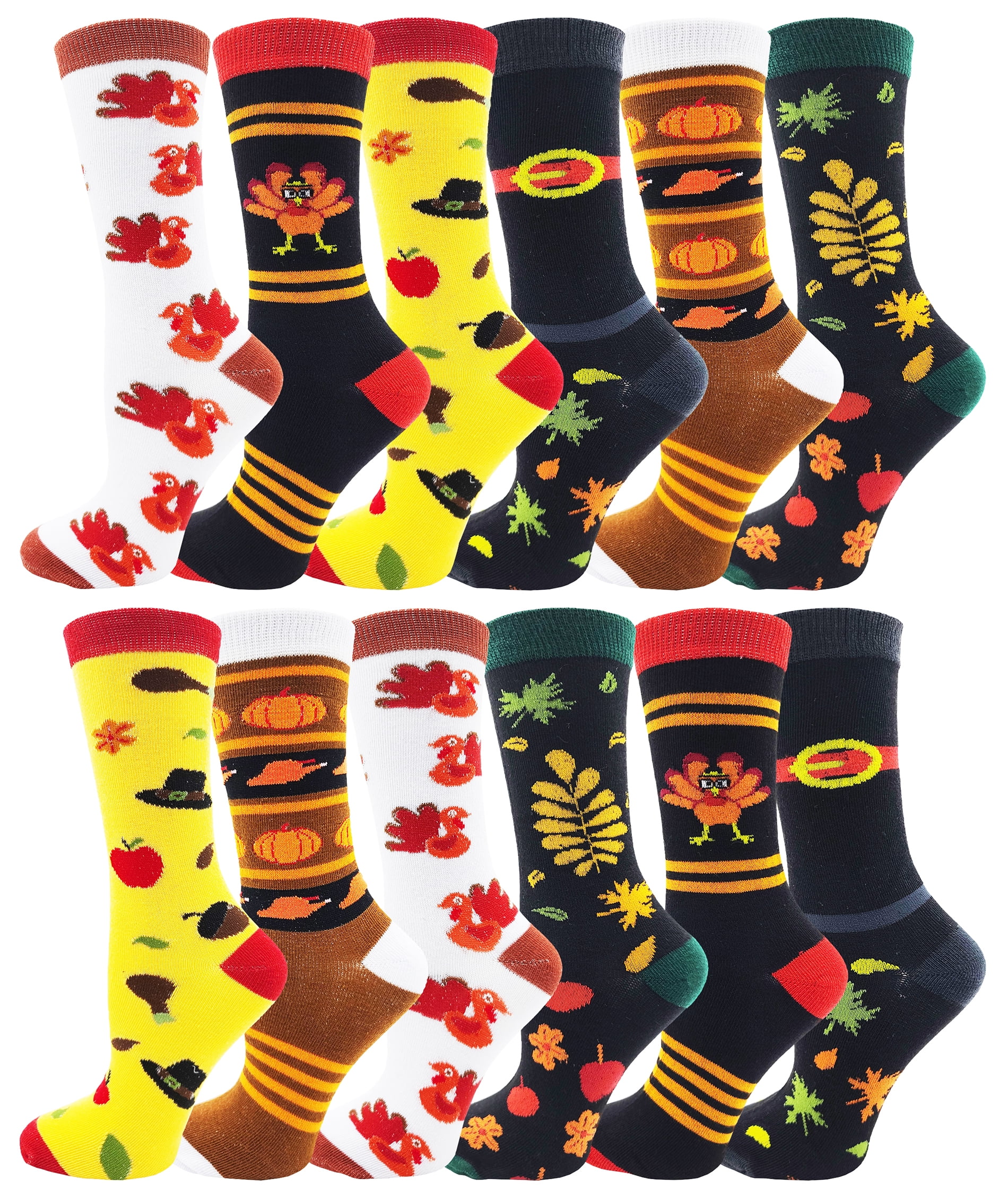 Autumn Socks for Women Girls, 12 Pairs Bulk Fall Leaves Thanksgiving ...