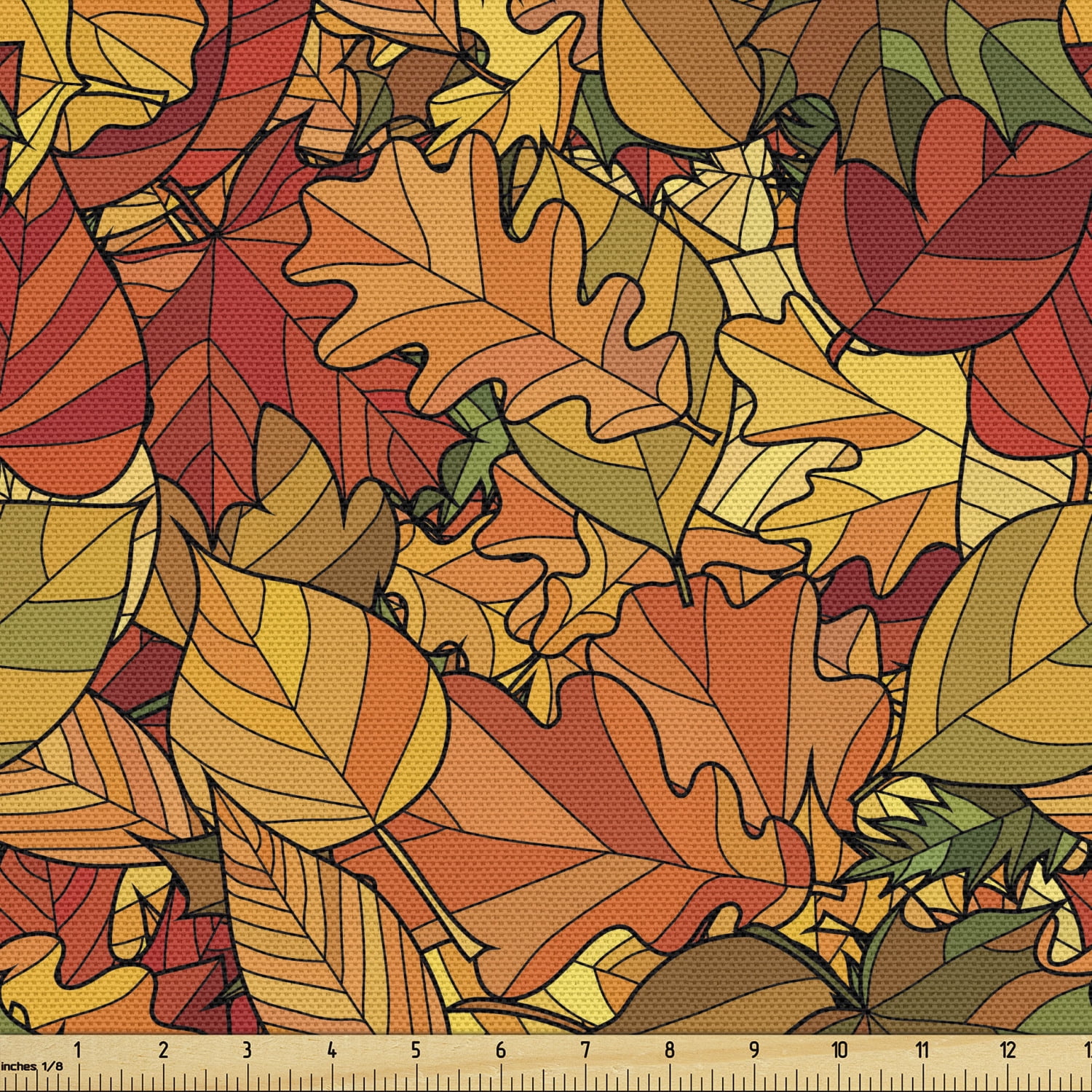 Ambesonne Autumn Fabric by the Yard Upholstery, Abstract Style Leaves ...