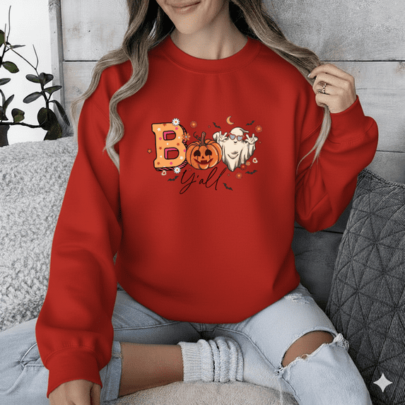 Autumn Spirit Fun Boo Yall Pumpkin Ghost Festive Cozy Season Sweatshirt ...