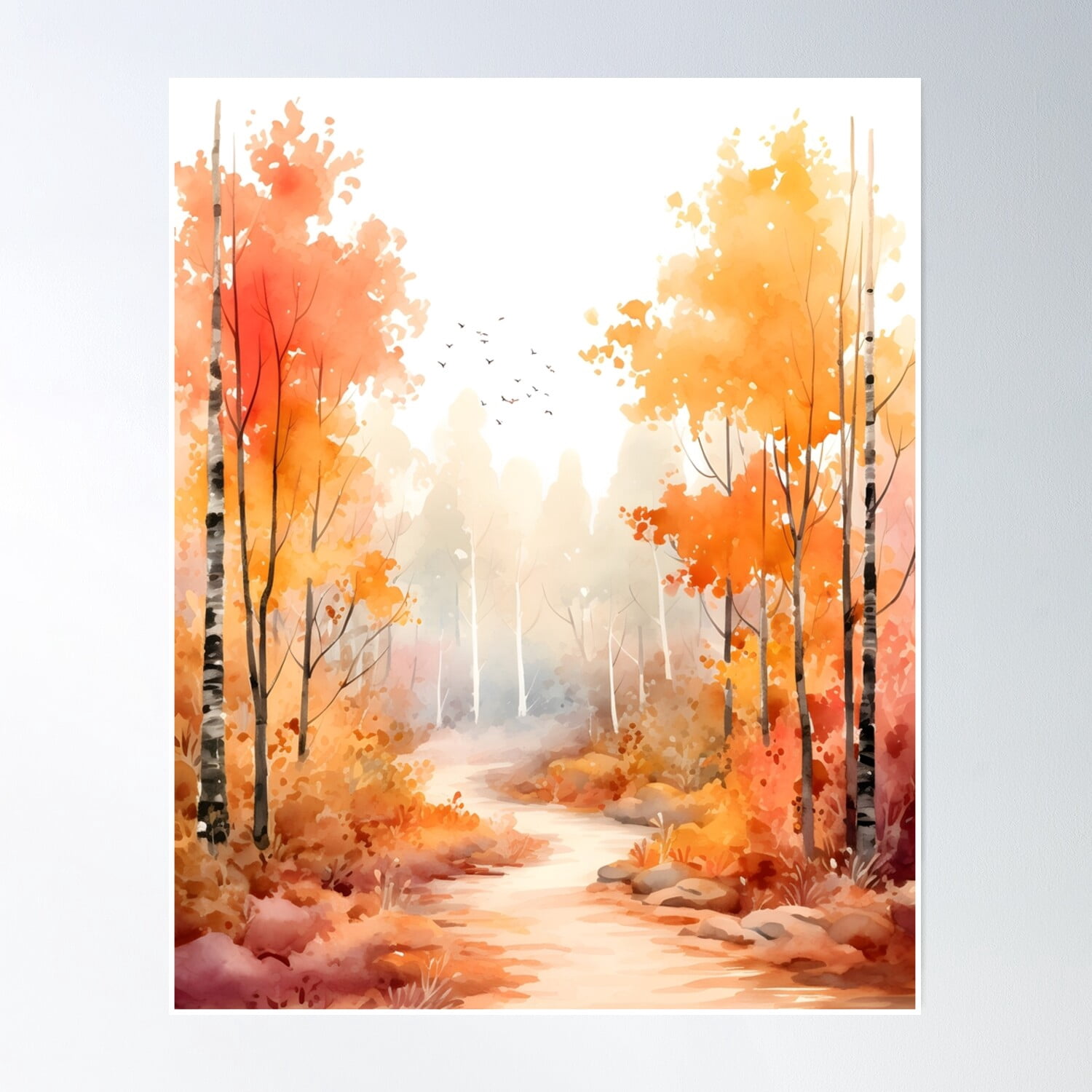 Autumn Splendor A Forest Watercolor Style Poster Wall Art Modern Wall ...