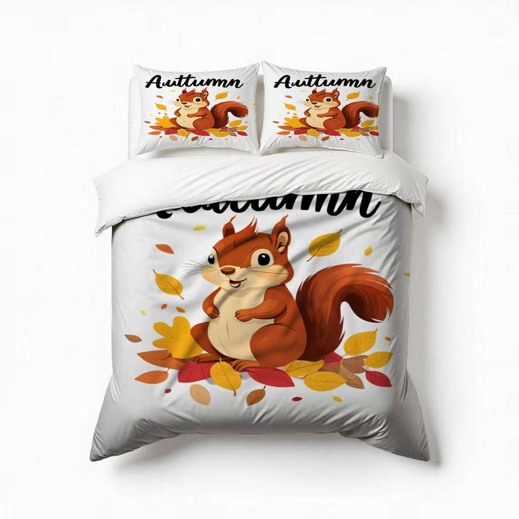 Autumn Squirrel Leaves Art Bedding Set 3 Pcs Soft Microfiber Quilt ...