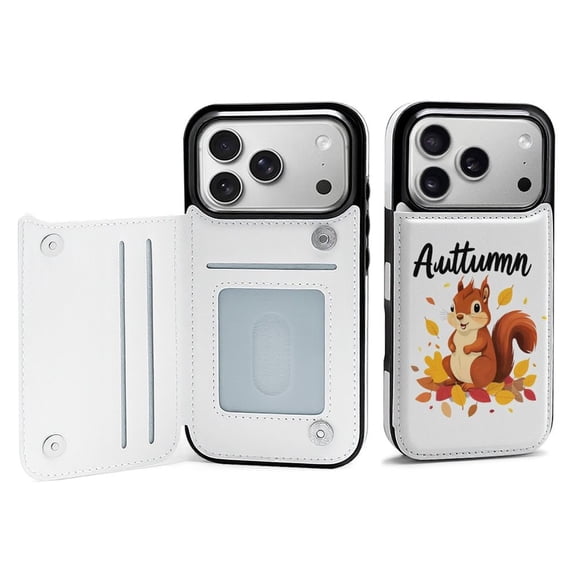 Autumn Squirrel Leaves Art Leather Wallet Case for iPhone 15 Wallet ...