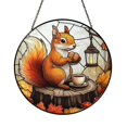 Autumn Squirrel Scene With Lantern and Acorn Stained Glass Style Round ...