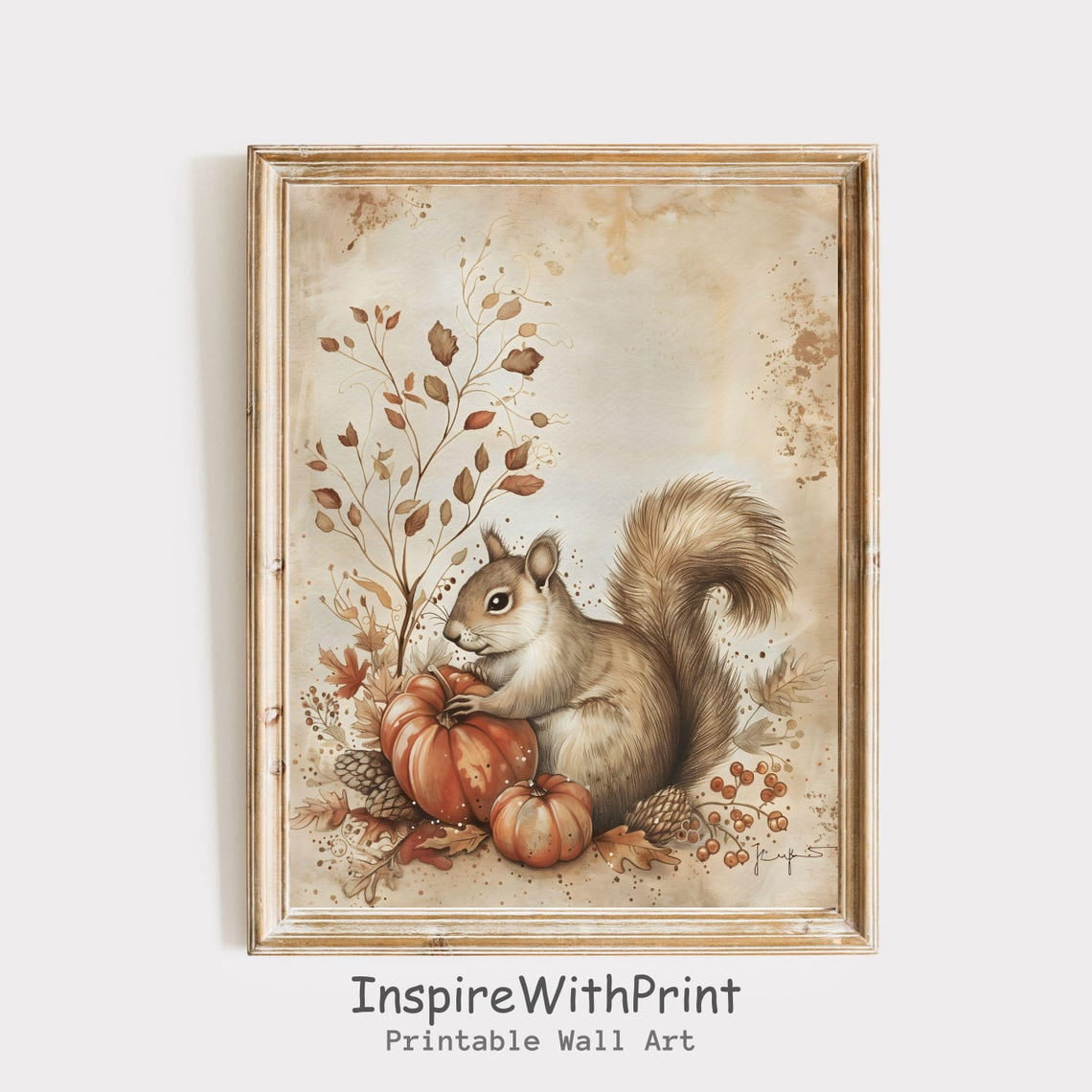 Autumn Squirrel Wall Art, Cozy Fall Farmhouse Art, Cute Squirrel Print ...