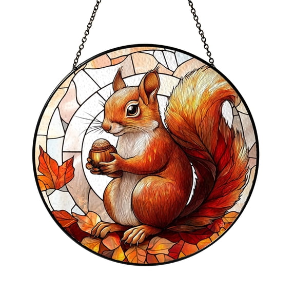 Autumn Squirrel Window Suncatcher Stained Glass Style Hanging Decor ...