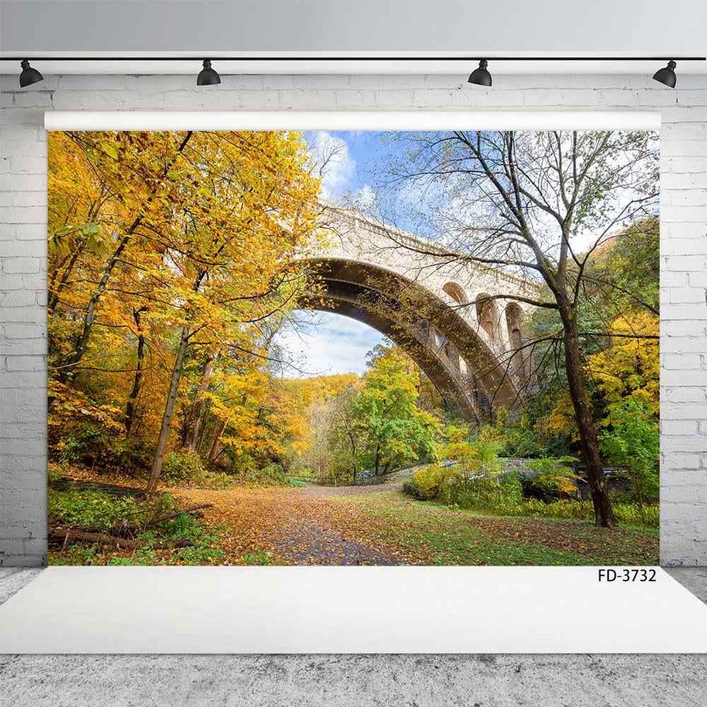 Autumn St Arch Bridge Photographic Backdrops Vinyl Cloth Photography ...