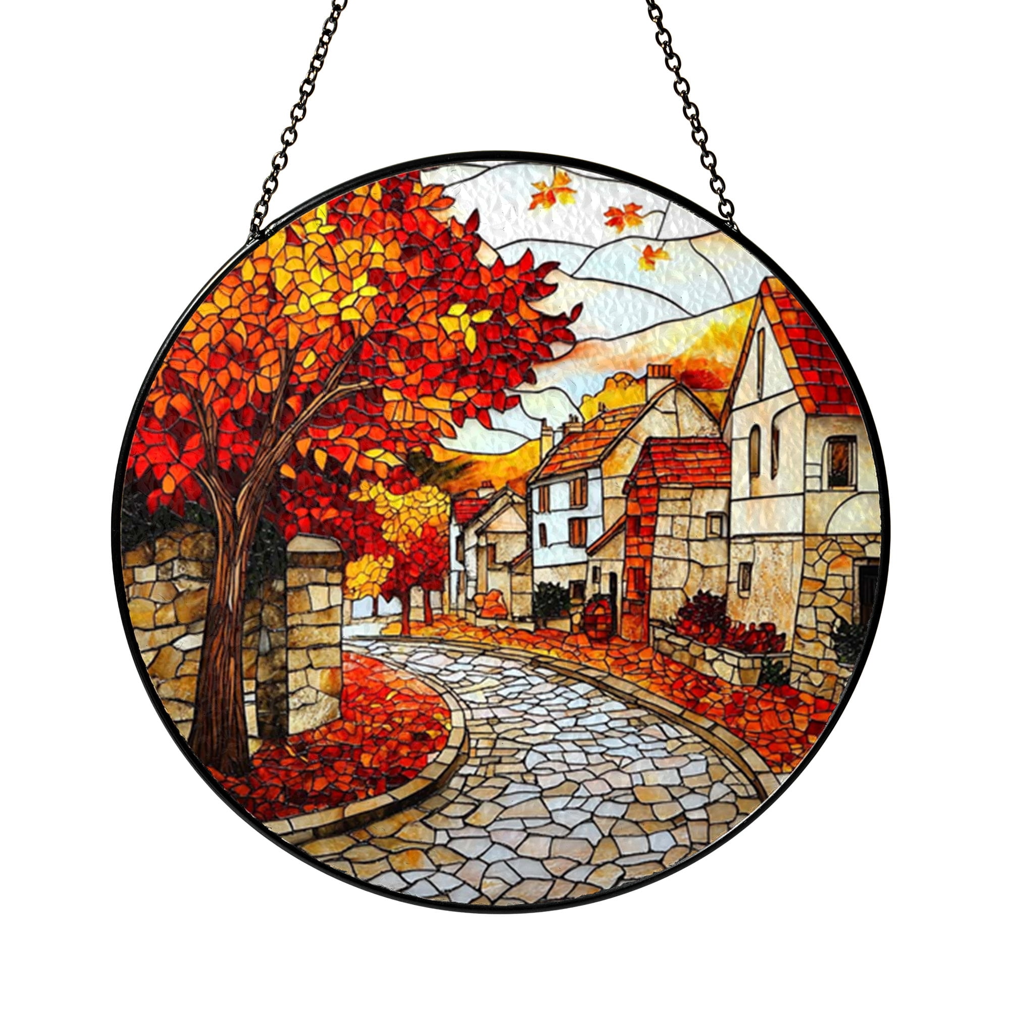 Autumn Stained Glass Suncatcher Window Hanging, Fall Foliage Decorative ...