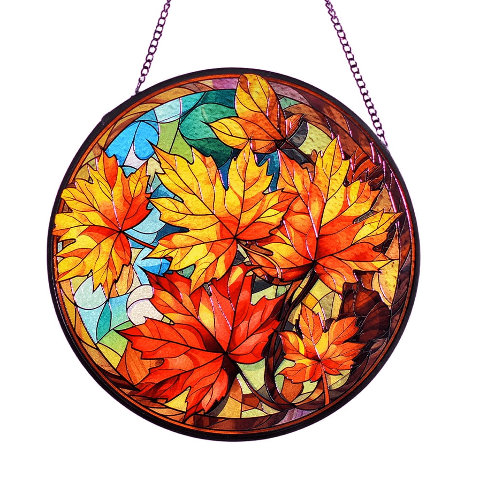 Autumn Stained Glass Window Hanging, Maple Leaves Sun Catchers Gifts ...