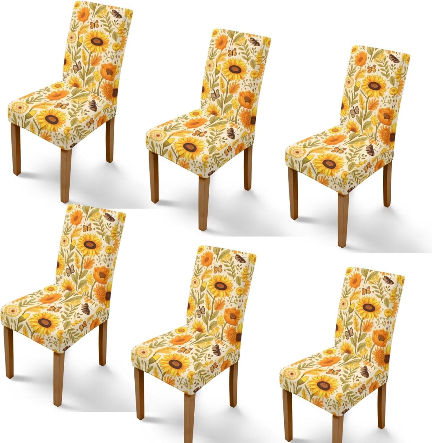 Autumn Sunflower Fall Chair Covers Set of 6 Removable Machine Washable ...