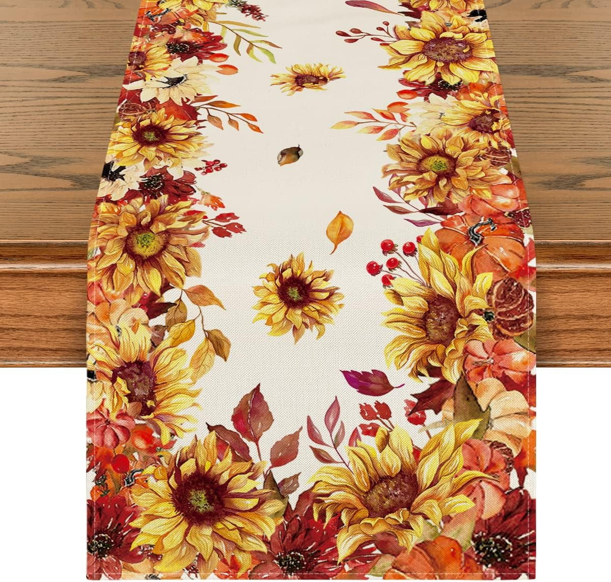 Autumn Sunflower Maple Leaf Pattern Table Runner Thanksgiving Kitchen ...