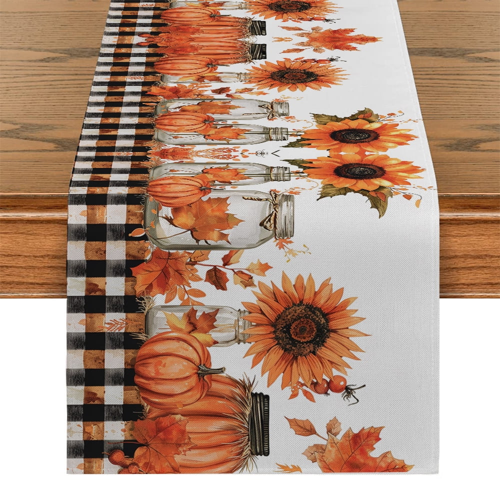 Autumn Sunflower Mason Table Runners Party Table r Farmhouse Dining ...