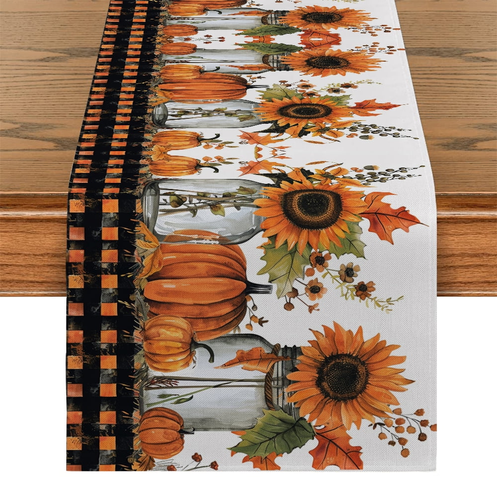 Autumn Sunflower Mason Table Runners Party Table r Farmhouse Dining ...