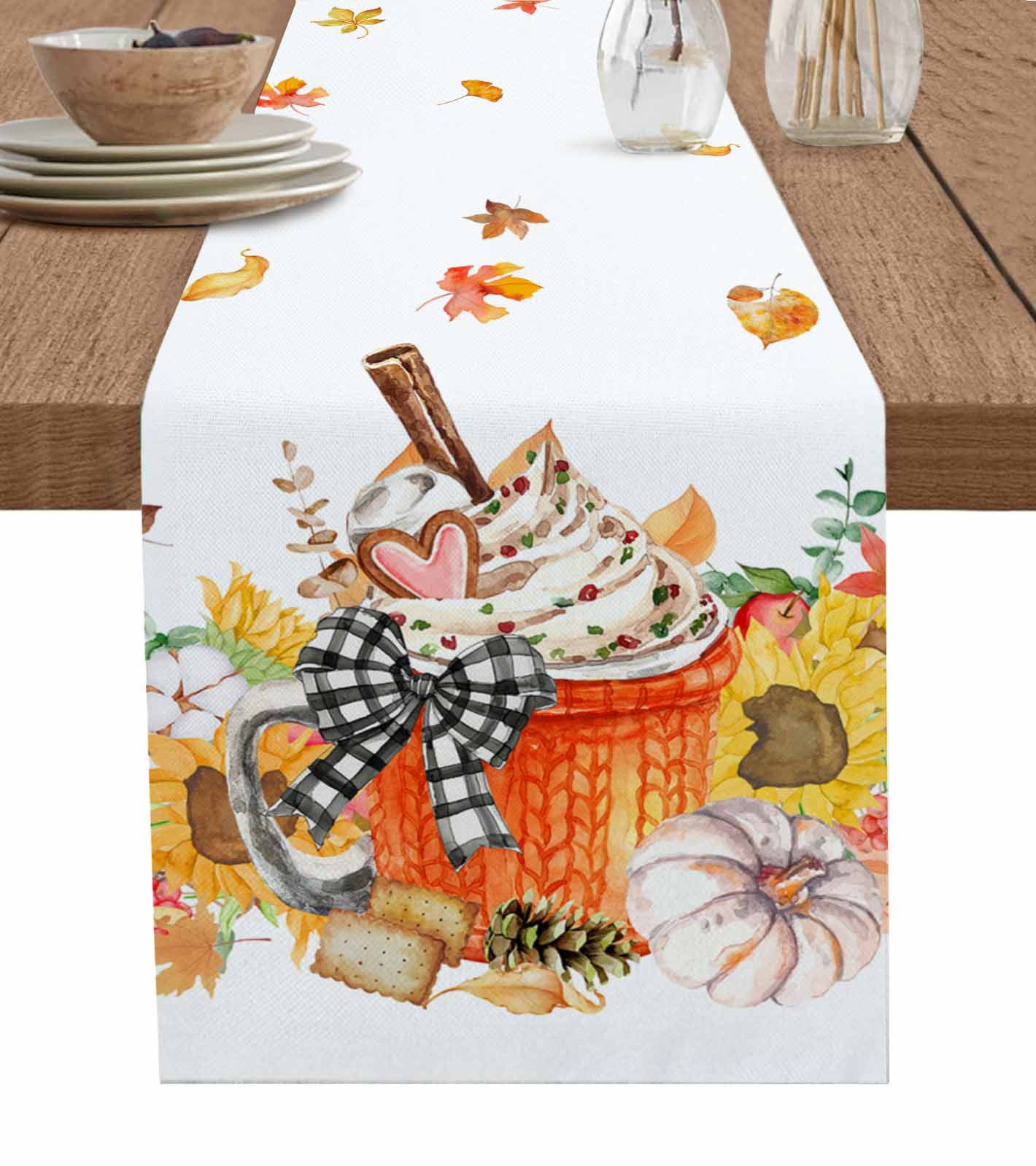 Autumn Sunflower Pumpkin Cake Table Runners Holiday Kitchen Table r ...