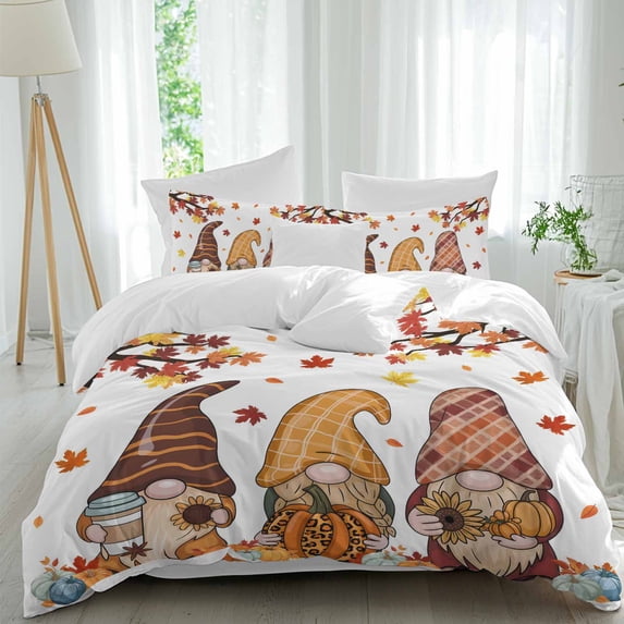 Autumn Sunflower Pumpkin Gnome Soft Breathable Bedding Set with Pillow ...