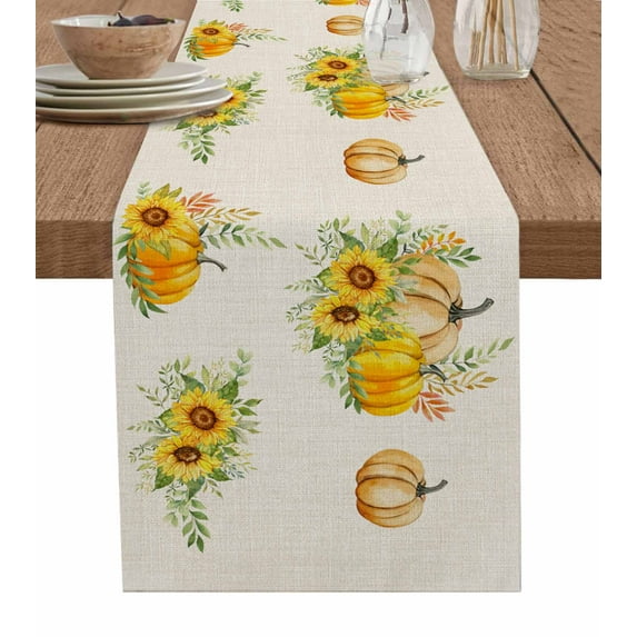 Autumn Sunflower Pumpkin Table Runners Dresser Scarf Table r Wedding ...
