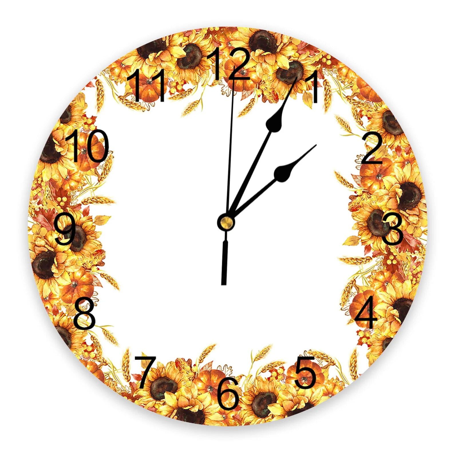 Autumn Sunflower Pumpkin Wall Clock Large Modern Kitchen Dinning Round ...
