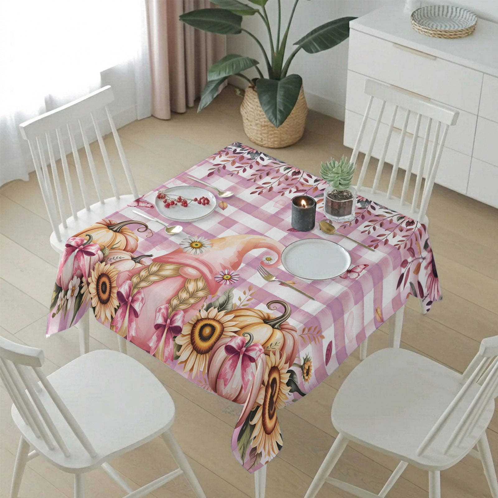 Autumn Sunflowers Pumpkins Table Cloth 54x54in, Waterproof Square ...