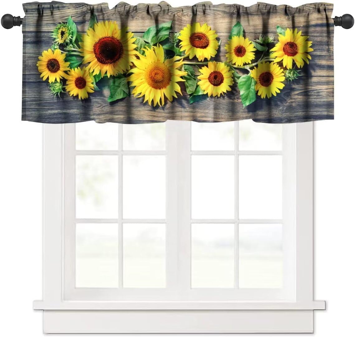 Autumn Sunflowers Window Valance, Natural Flowers Blooming Yellow ...