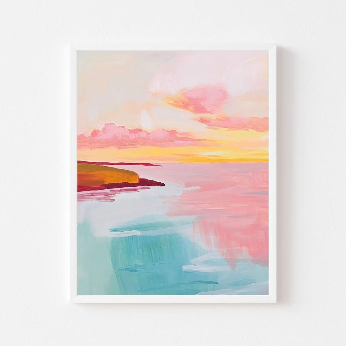Autumn Sunset Pink Coastal Seascape Abstract Seascape Art Print ...