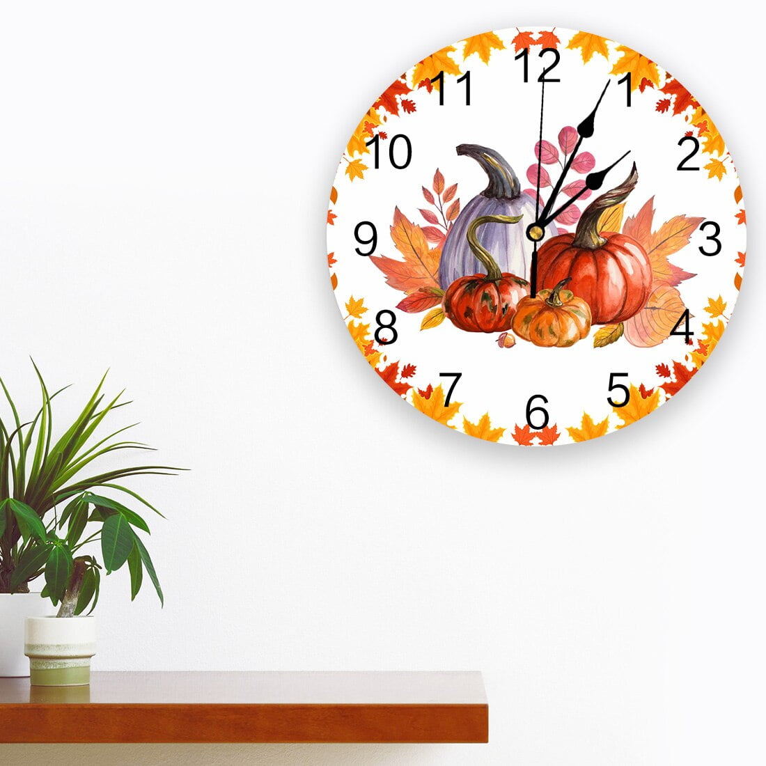 Autumn Sycamore Leaf Pumpkin PVC Wall Clock Living Room Decoration Wall Clock Modern Design Home ...