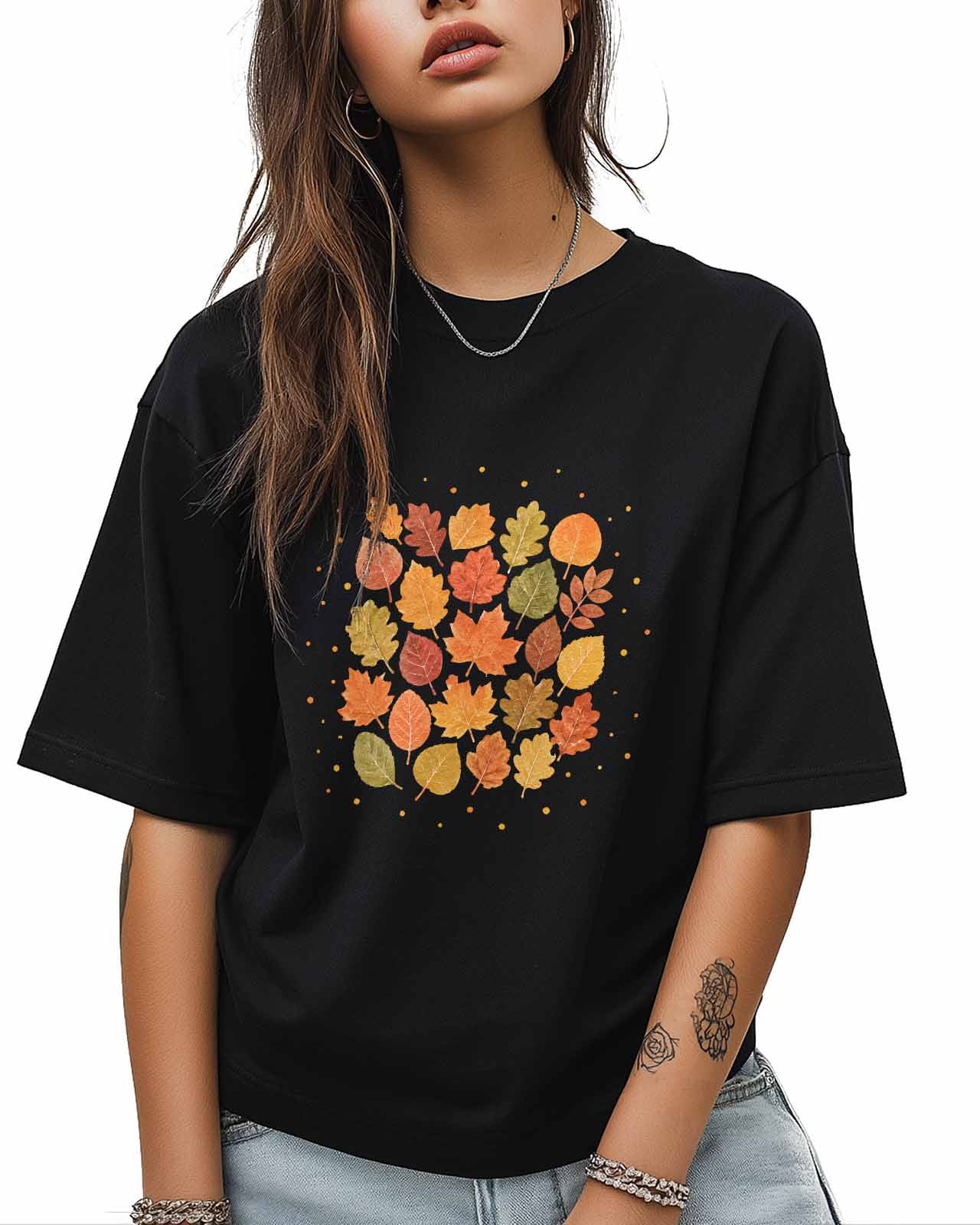 Autumn T Shirts for Women Short Sleeve Cotton Crewneck T-Shirt Rustic ...
