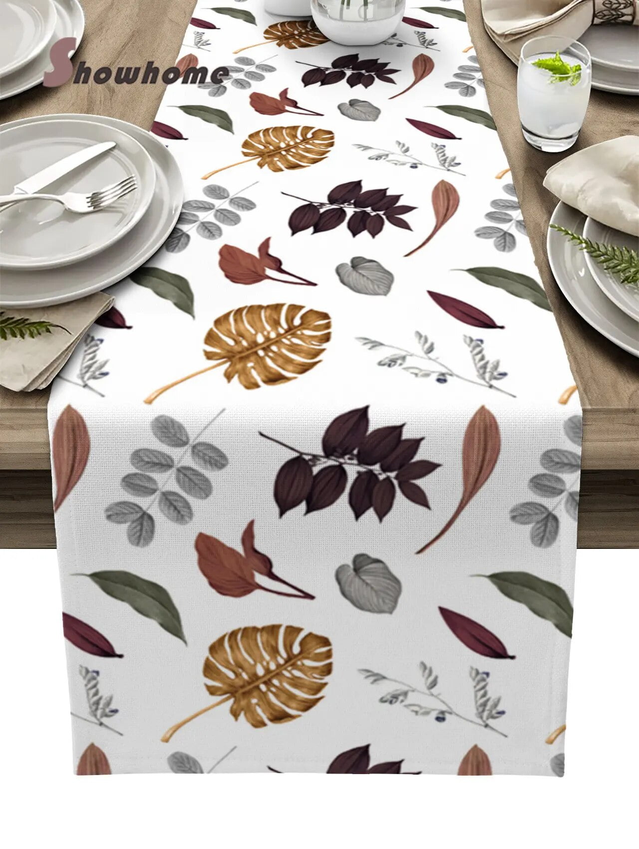 Autumn Table Runner Autumn Leaves White Background Tablecloth Wedding r ...