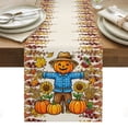 Autumn Table Runner, Harvest Cartoon Scerecrow Pumpkin Sunflower Maple ...