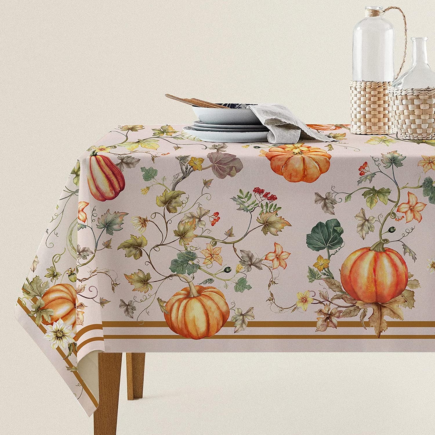 Autumn Tablecloth Fall Maple Leaves Polyester Table Cover Watercolor ...