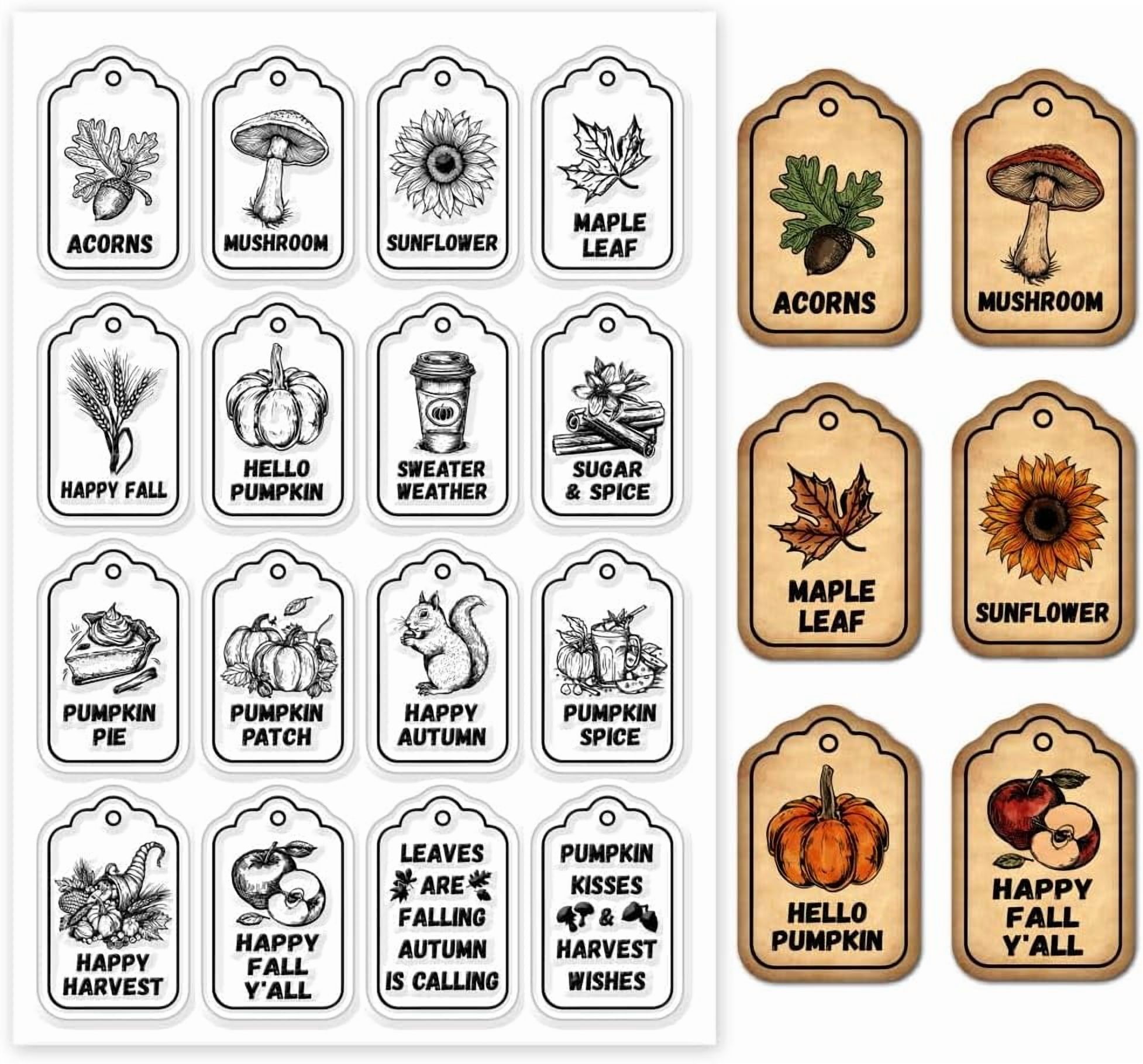 Autumn Tags Clear Stamps Pumpkin Squirrel Mushroom Labels Silicone ...