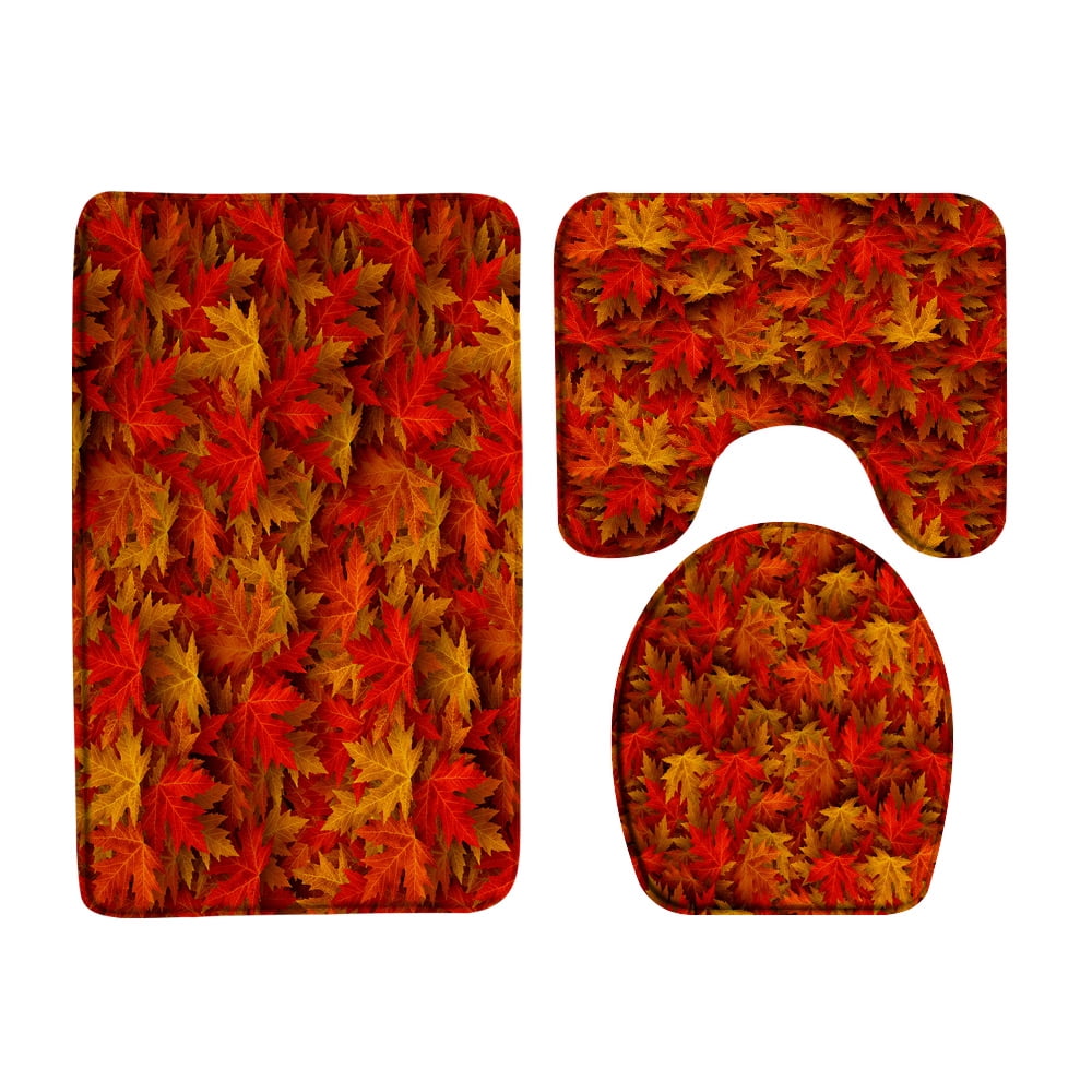 Autumn Thanksgiving Bath Mat Set Pumpkin Turkey Harvest Maple Leaves ...