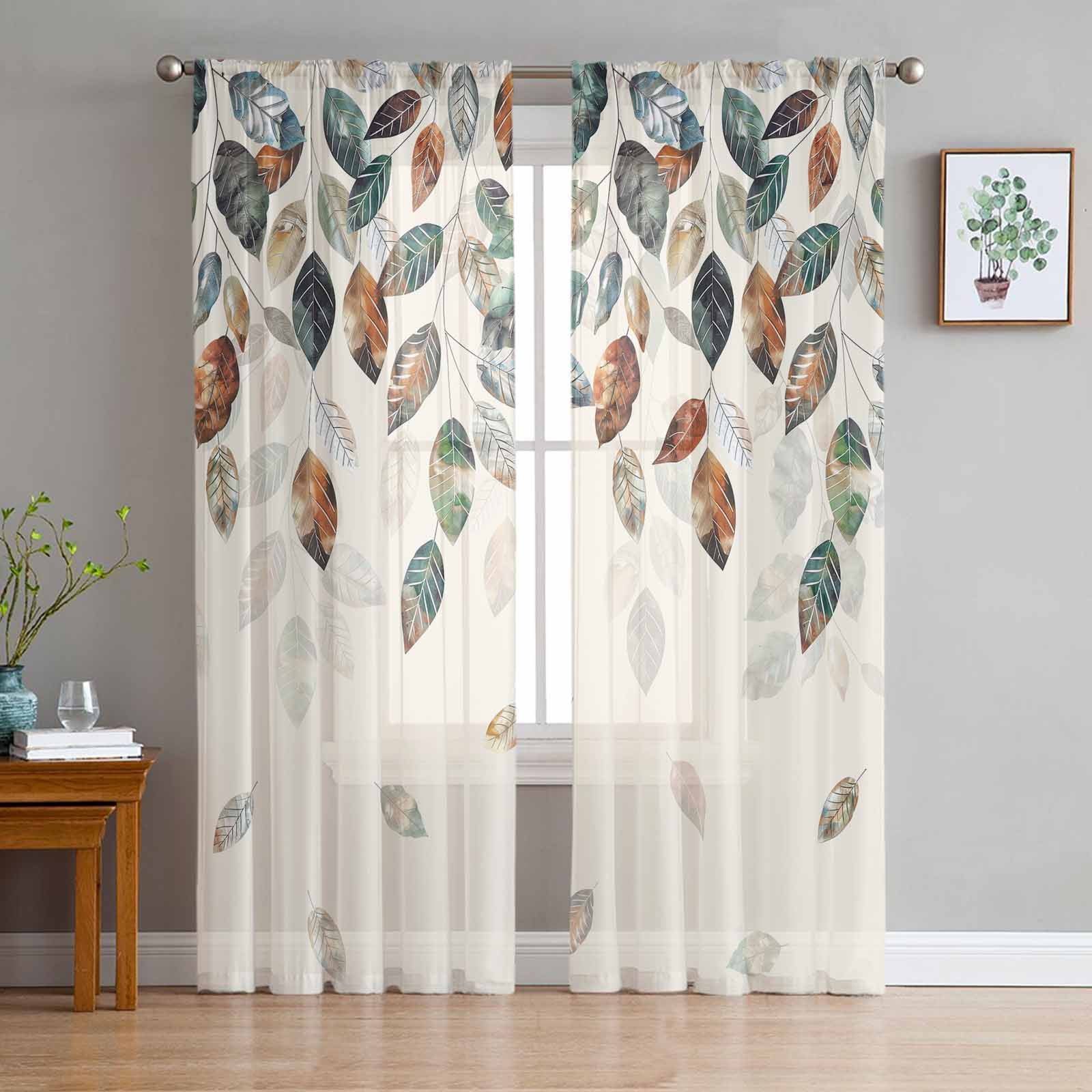 Autumn Thanksgiving Blue Yellow Leaf Plants Booth Tulle Curtains For ...