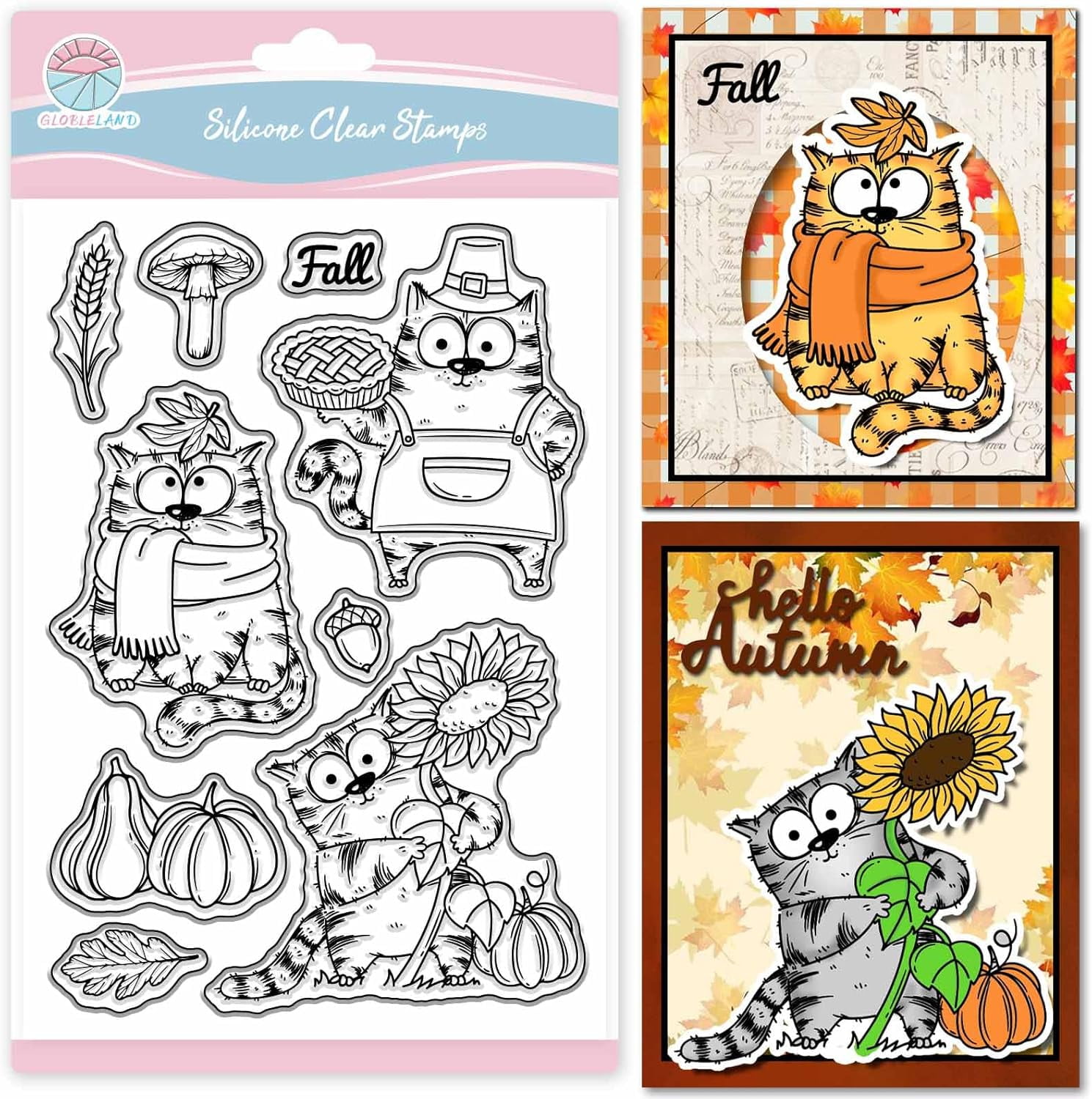Autumn Thanksgiving Cartoon Cat Clear Stamps for Card Making Fall Funny ...